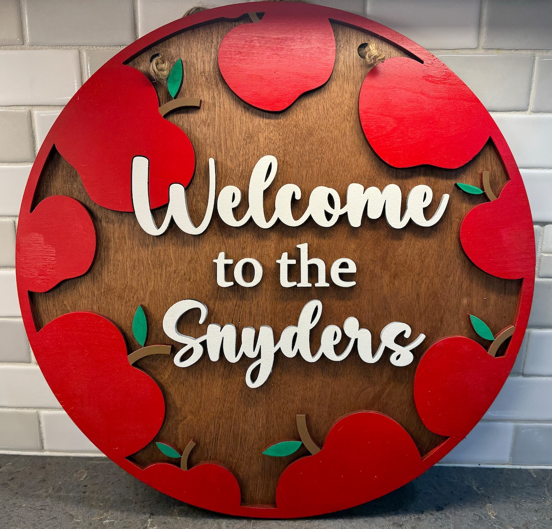 Apple Welcome Round Sign - Etsy