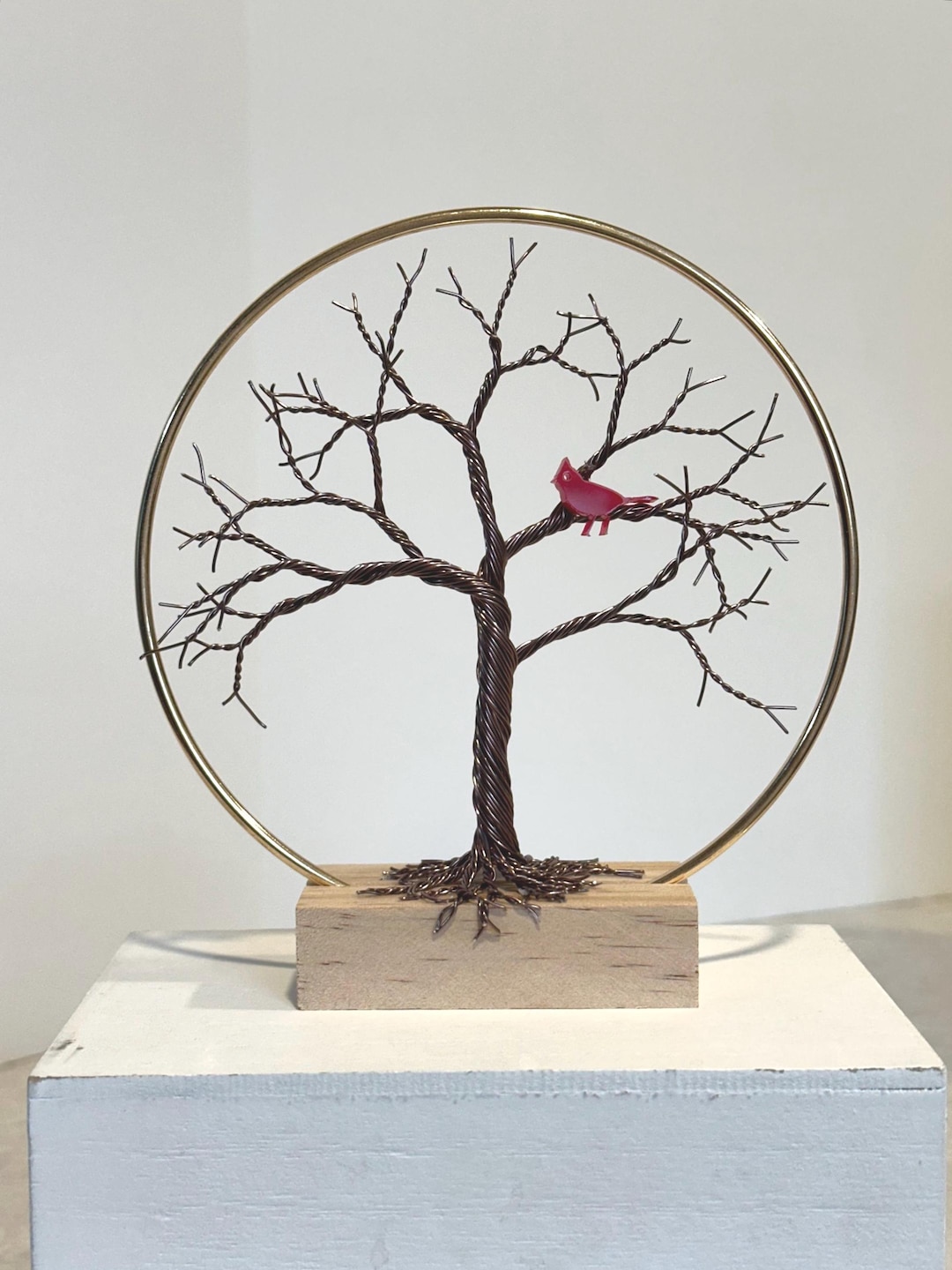Cardinal Rembrance Tree Made From Bronze Aluminum Wire Mounted Inside 5 ...