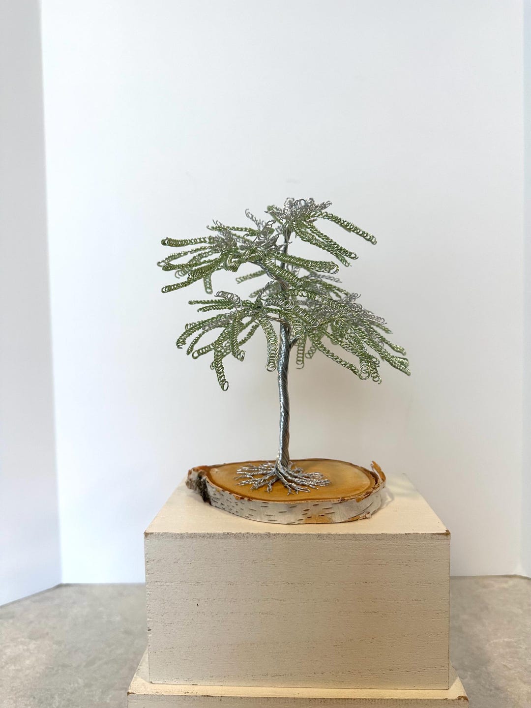 Hand Twisted Wire Tree Sculpture: Light Green Aluminum, Crystal Heart ...