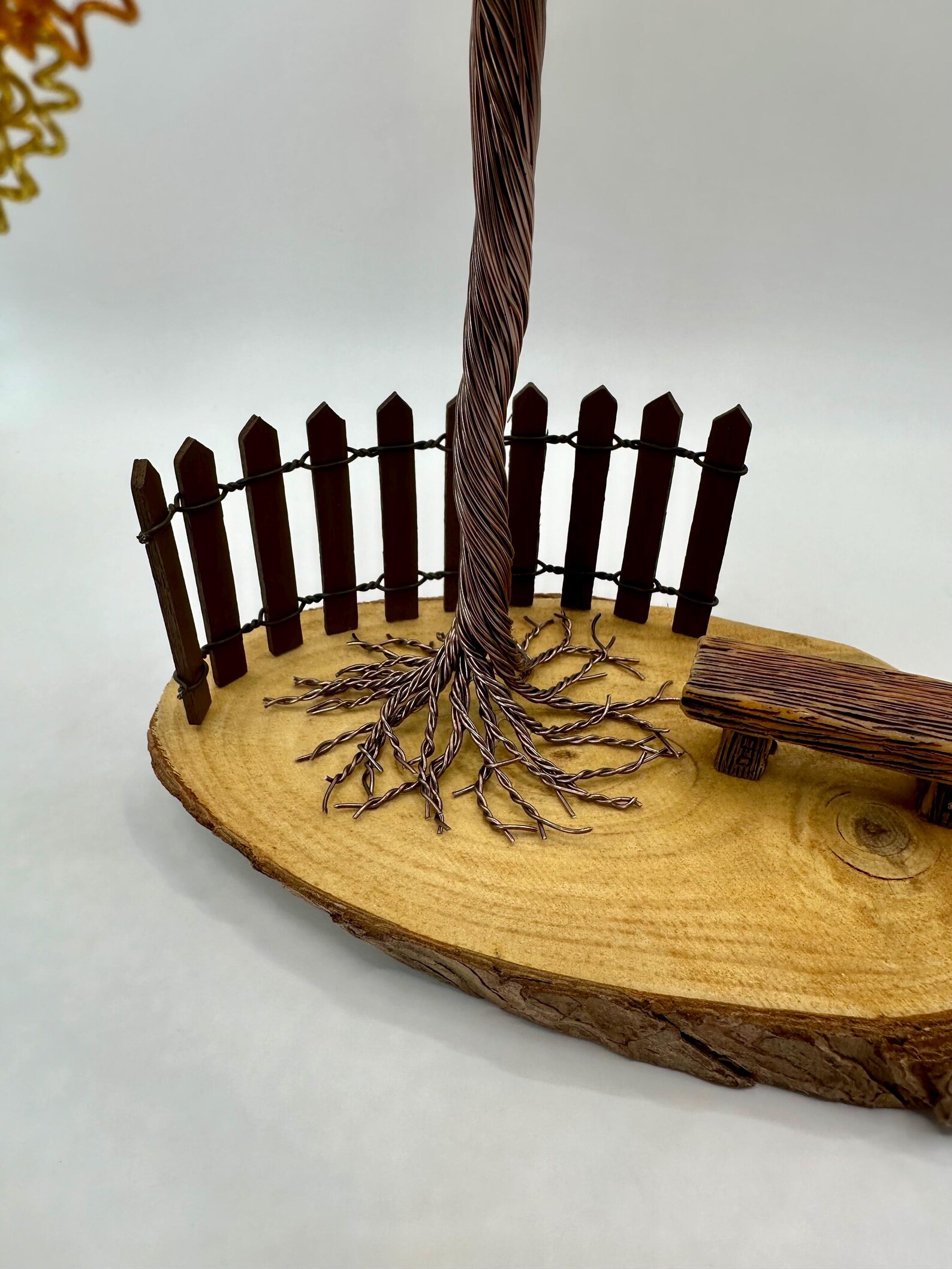 Handmade Wire Bonsai Tree Sculpture: Fall Colors, Wood Slice Decor - Etsy
