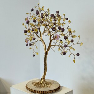 KC Gold Twisted Tree With Lavender Matte Beads, Yellow Crystal Stone ...