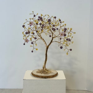 KC Gold Twisted Tree With Lavender Matte Beads, Yellow Crystal Stone ...