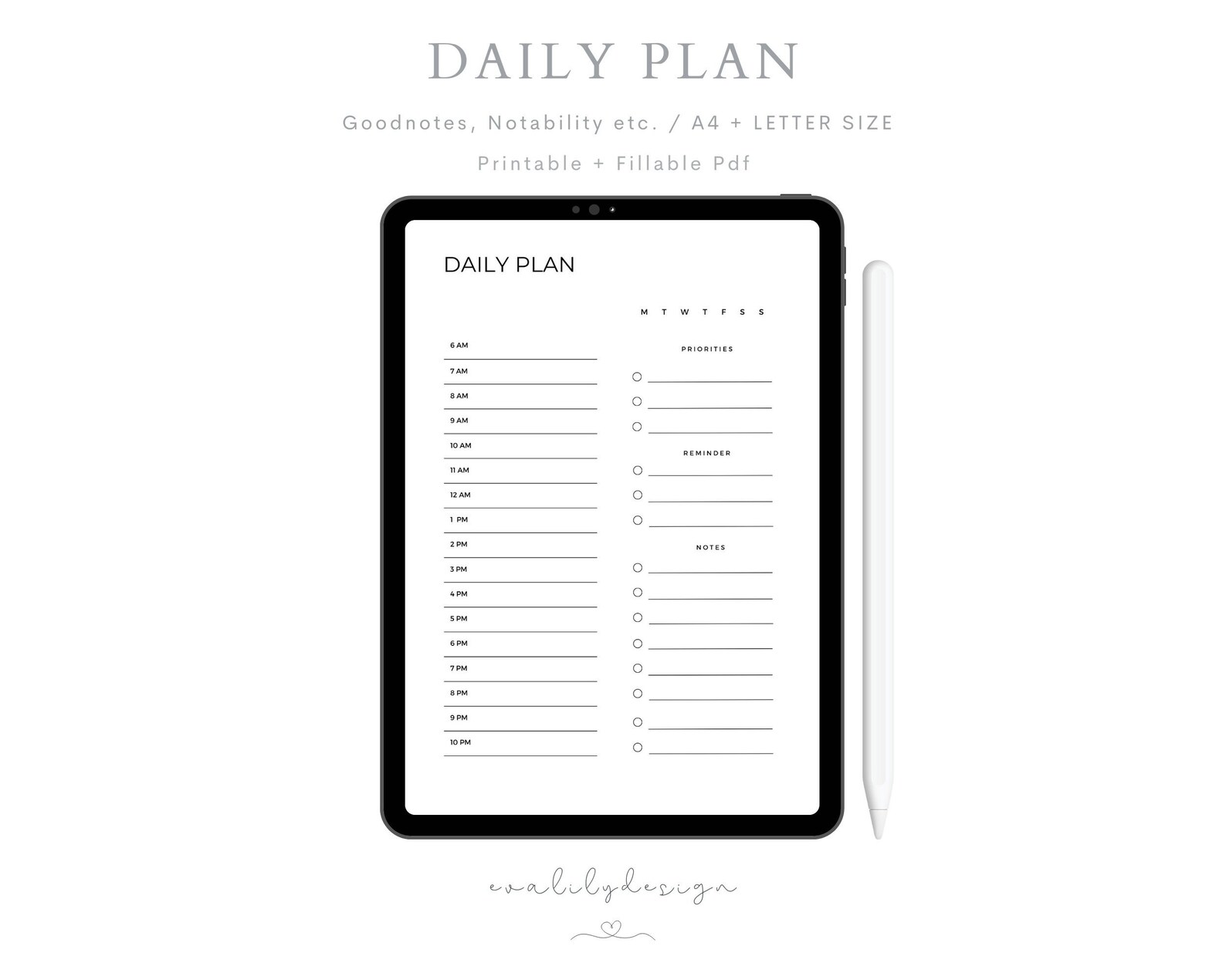 Daily Plan Template Printable Daily Planner Fillable Daily - Etsy