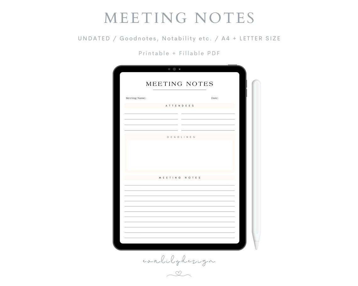 Meeting Notes Template Printable Meeting Minutes Meeting Agenda