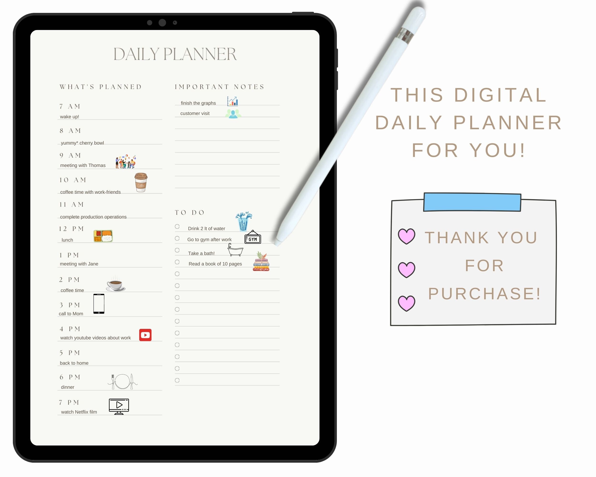 Daily Planner Digital Planner Printable Planner Undated Digital Planner ...
