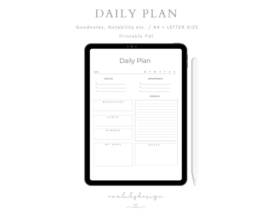 Daily Plan Template Printable Daily Planner Fillable Daily - Etsy