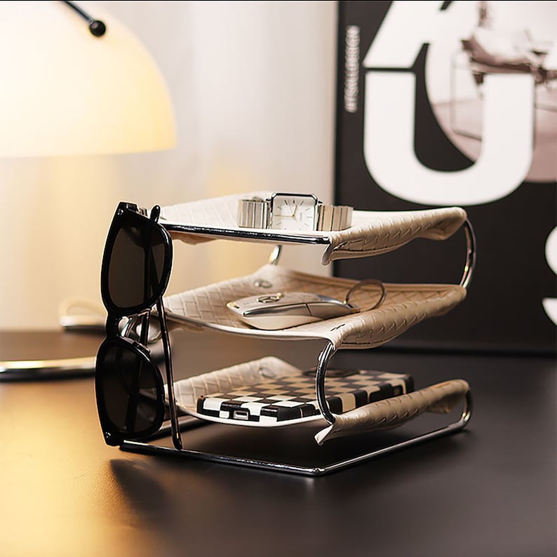 Personalized Leather Desktop Organizer, 3 Tier Office Desk Organizer ...