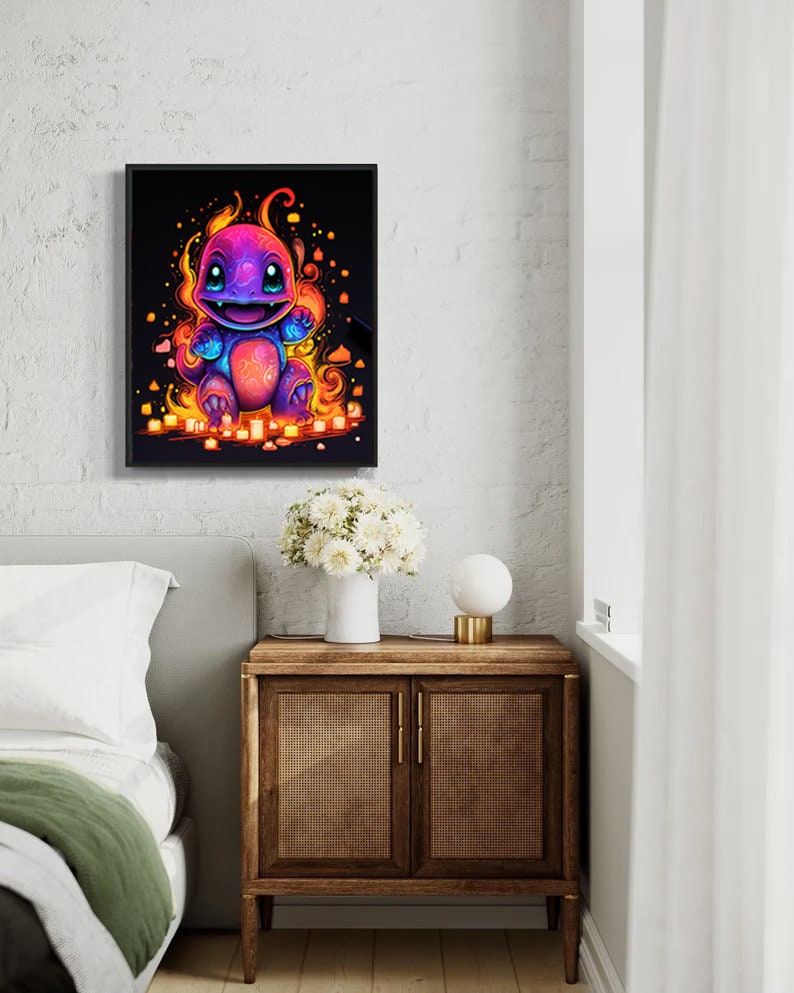 Neon Baby Charmander Wall Decor, Animated Pokemon Charmander Art Print ...