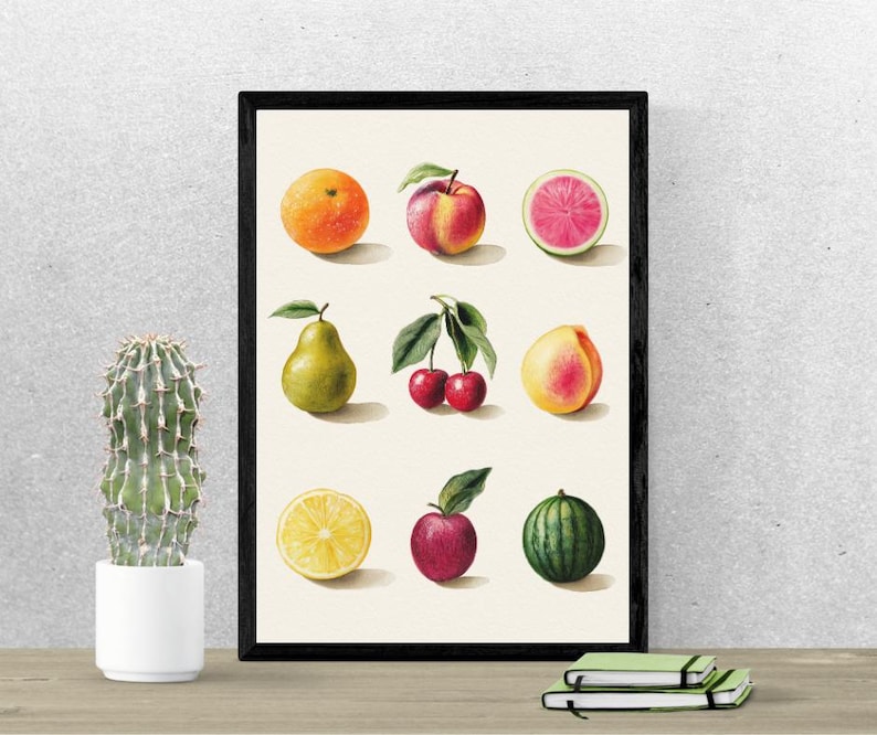 Watercolour Fruit Wall Art - 9 Fruit Kitchen Print - Food Poster - Etsy UK