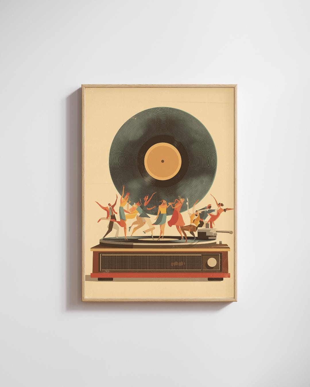 Vintage Record Player Art Poster - Dancing Figures Vinyl Print - Retro ...