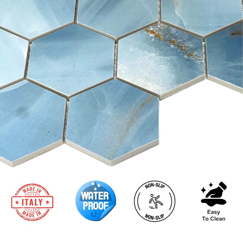 Tenedos Azurite Hexagon Porcelain Mosaic Tile - Etsy