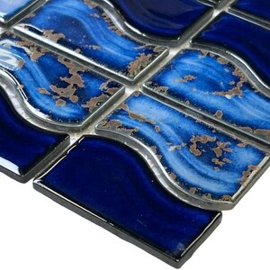 Wave Sea Cobalt Blue With Calacatta Gold Porcelain Lineup Border Pool ...
