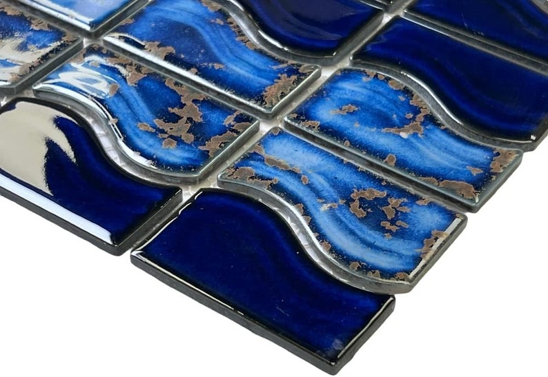 Wave Sea Cobalt Blue With Calacatta Gold Porcelain Lineup Border Pool ...
