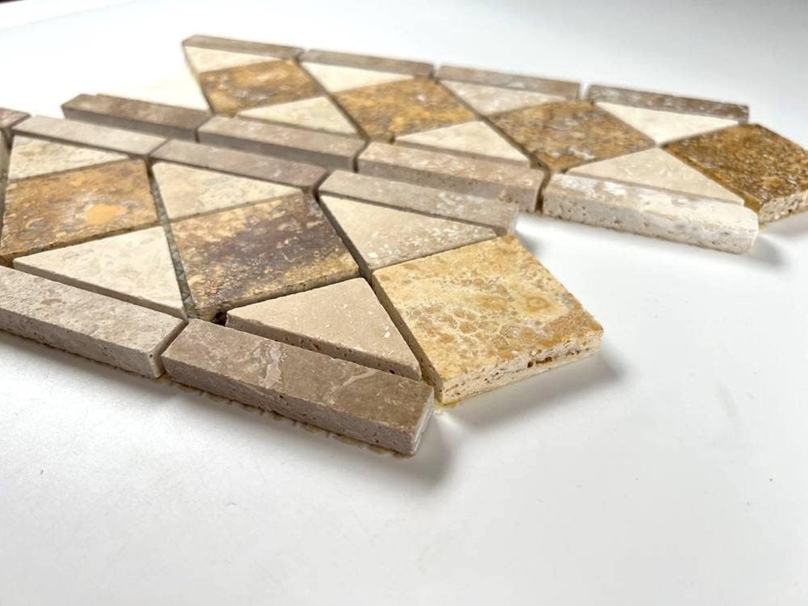 4x12 Noce Chiaro Travertine Tumbled Wall Border Tile Arrow Listello (5 ...
