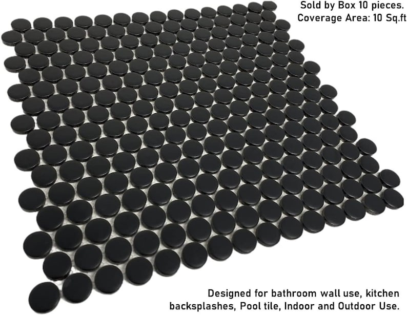 Matte Black Penny Round Porcelain Mosaic Floor Wall Tile - Etsy
