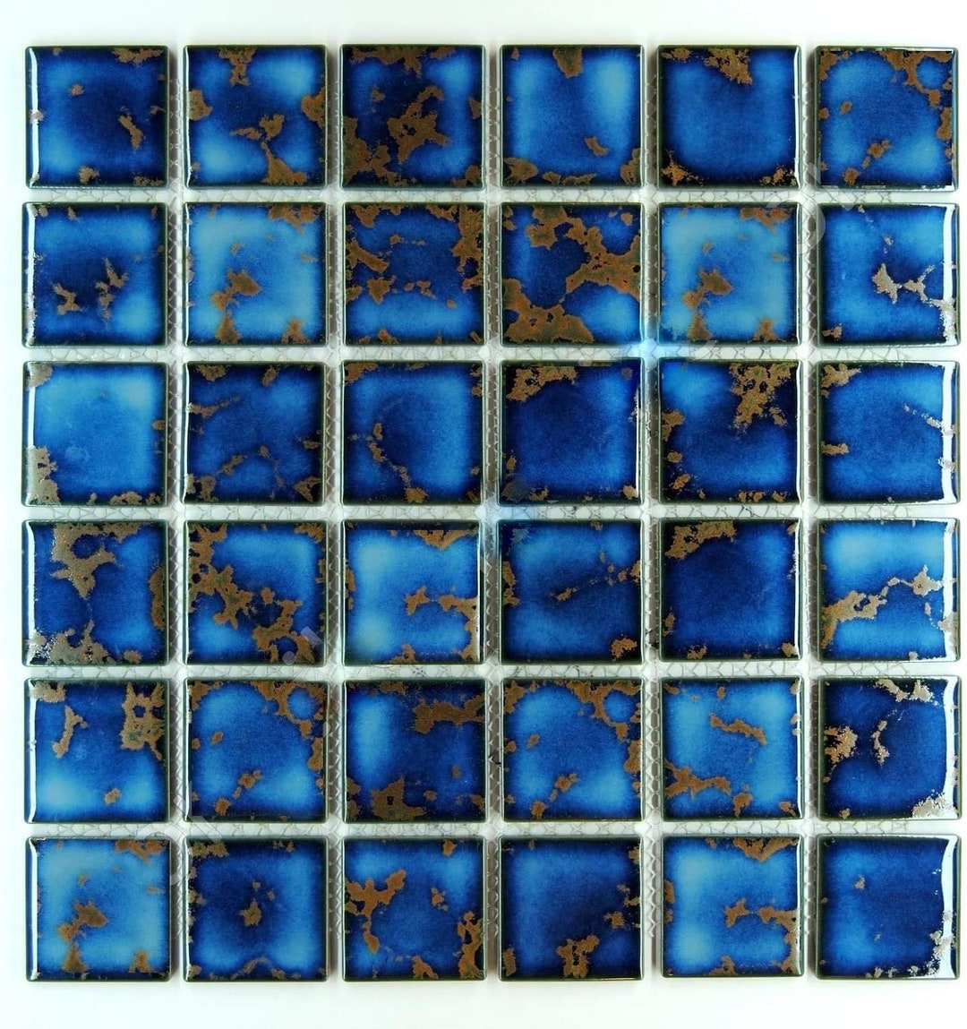 Tenedos 2" X 2" Calacatta Blue Square Pattern Porcelain Mosaic 2x2 Pool ...