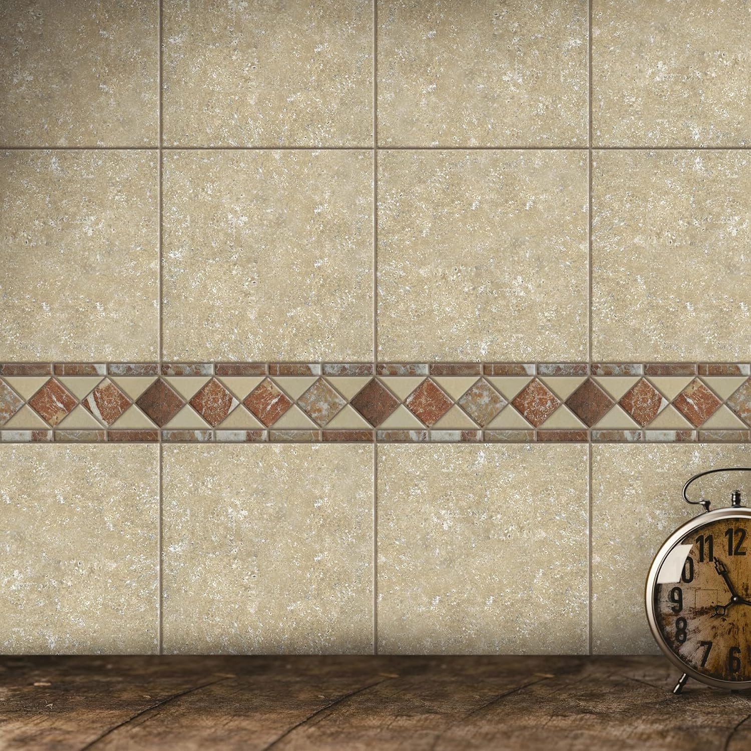 4x12 Noce Chiaro Travertine Tumbled Wall Border Tile Arrow Listello (5 ...