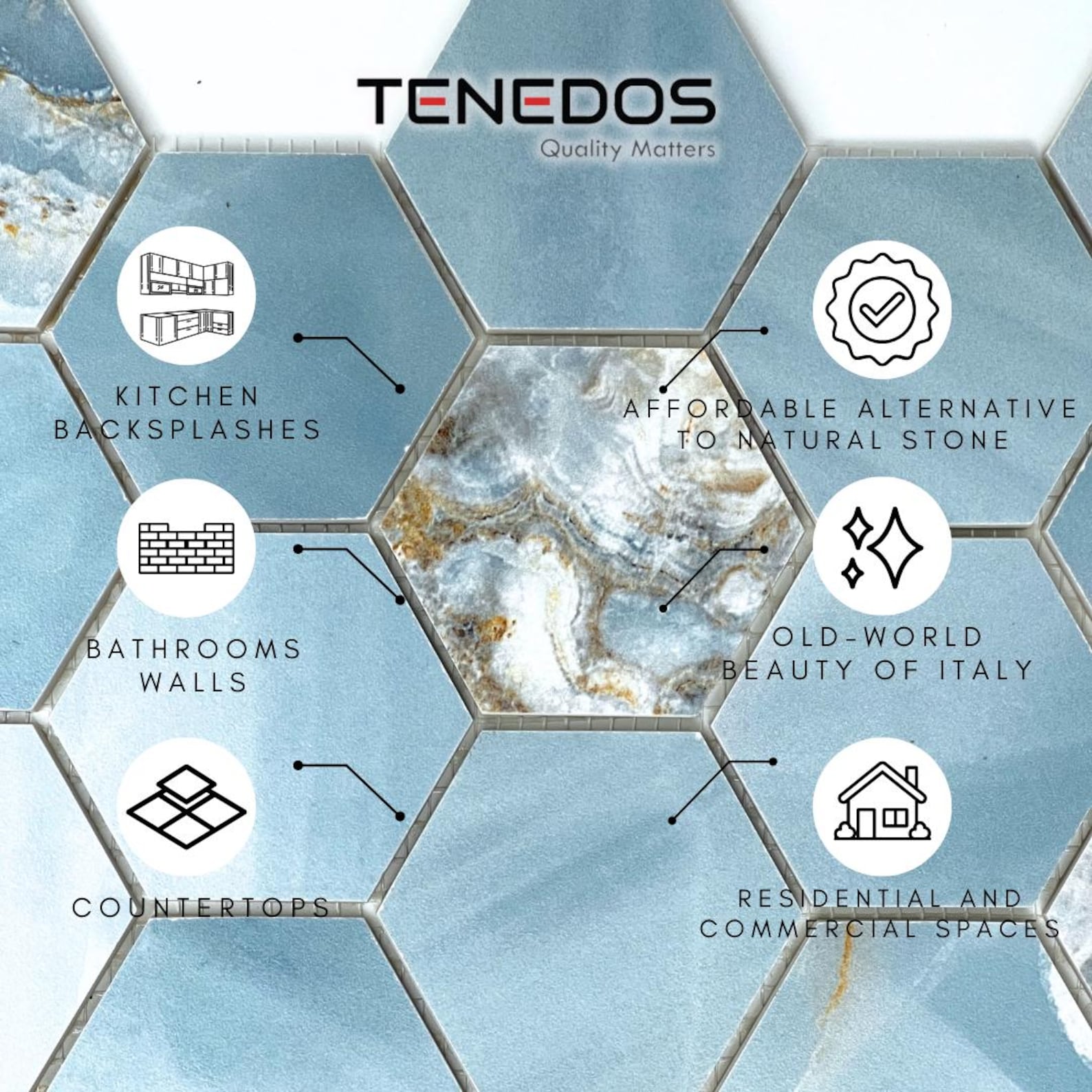 Tenedos Azurite Hexagon Porcelain Mosaic Tile - Etsy