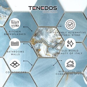 Tenedos Azurite Hexagon Porcelain Mosaic Tile - Etsy