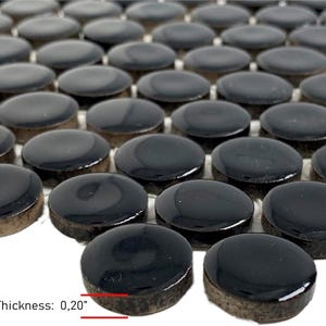 Tenedos Glossy Black Penny Round Porcelain Mosaic Tile Floor and Wall ...