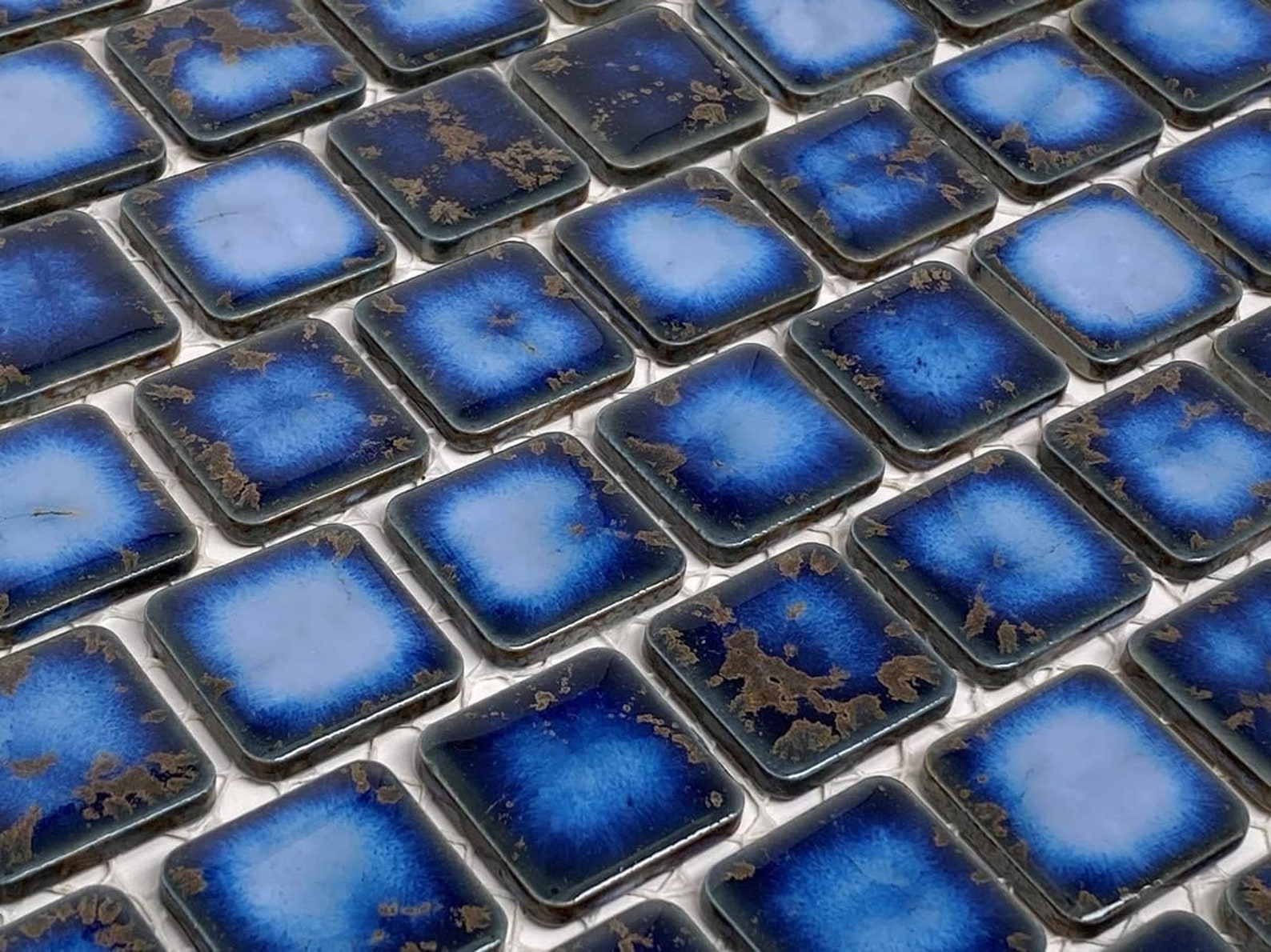 Ultramarine Blue Water Splash Effect 1x1 Brick Pattern 1 Inch Porcelain ...