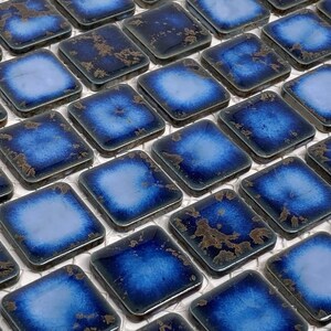 Ultramarine Blue Water Splash Effect 1x1 Brick Pattern 1 Inch Porcelain ...