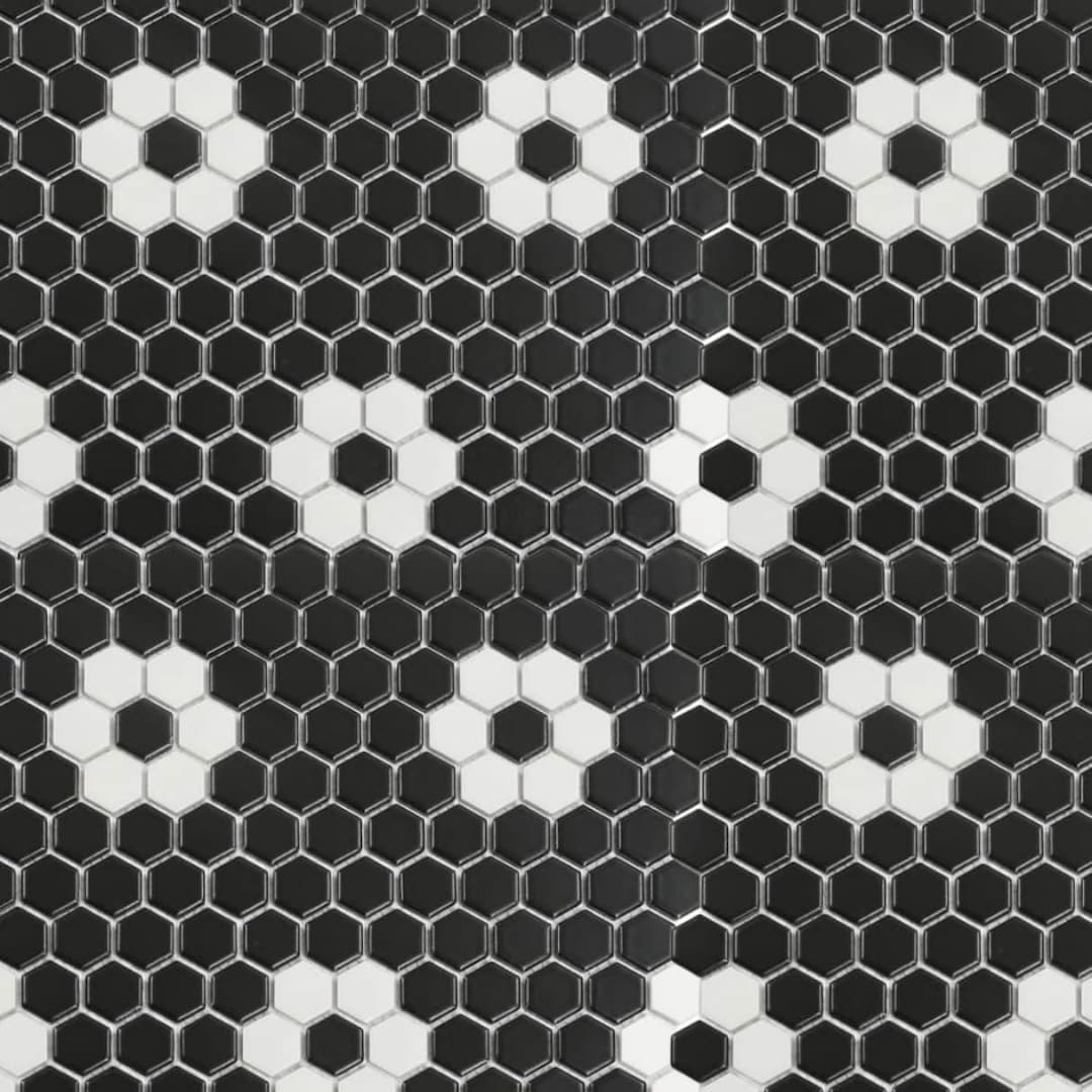Hexagon Neutro Flower Black White Hex 1x1 Porcelain Floor Wall Tile ...