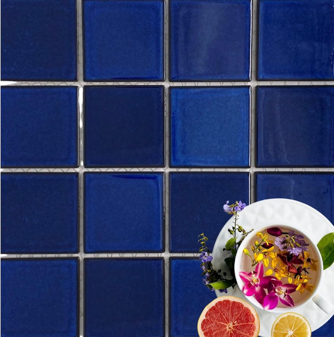 Premium Quality 3x3 Cobalt Blue Square Pattern Porcelain Mosaic Floor ...