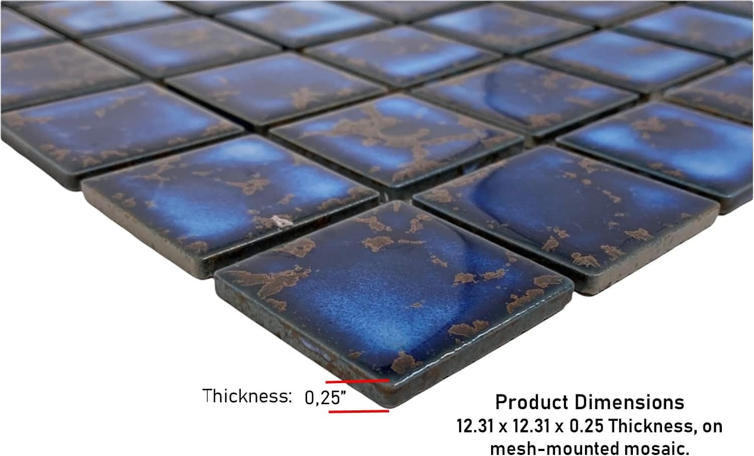 Tenedos 2" X 2" Calacatta Blue Square Pattern Porcelain Mosaic 2x2 Pool ...