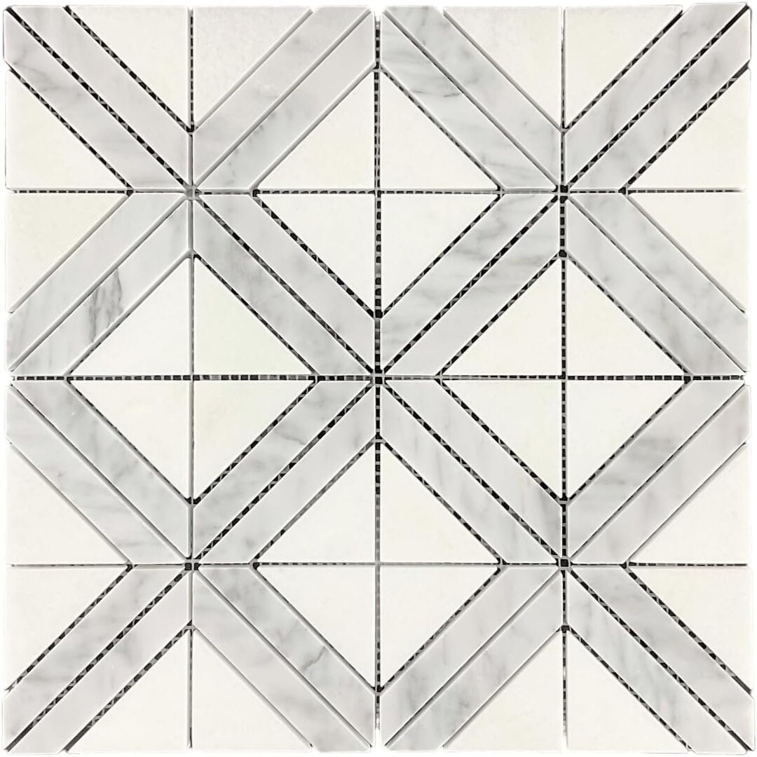 Vermont 4x4 Square Geometric Pattern Carrara Greyish and Thassos White ...