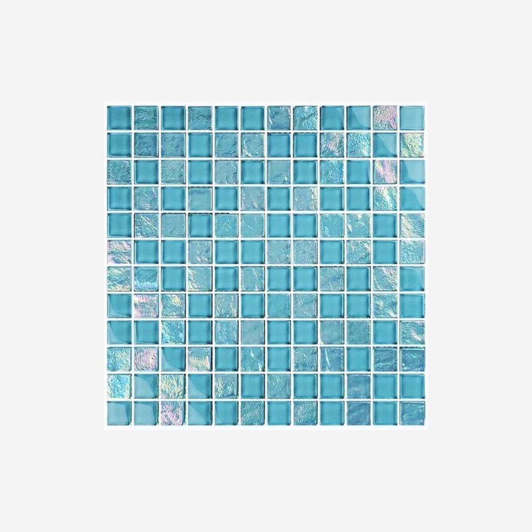 Polished Iridescent Blue Square Tile 1x1 Glass Mosaic Tile – Sample (4 ...
