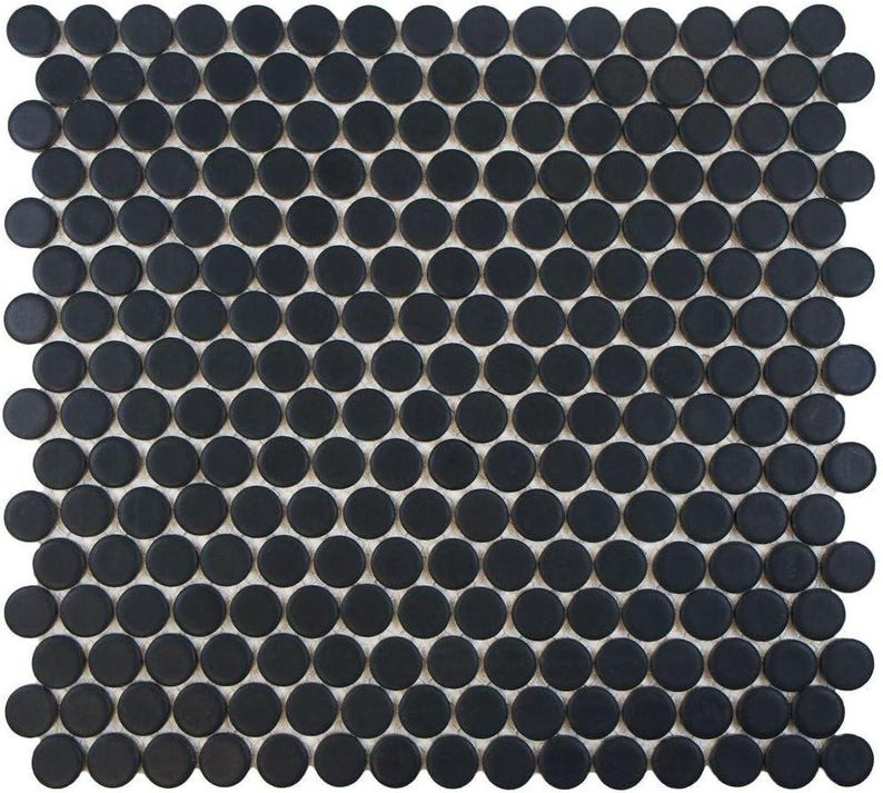 Matte Black Penny Round Porcelain Mosaic Floor Wall Tile - Etsy