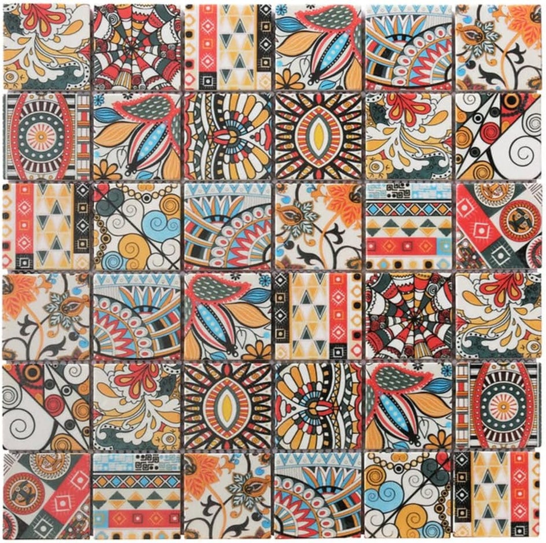 2x2 Square Marble Mosaic Painted With Inject Colorful Maiolica Mexican ...