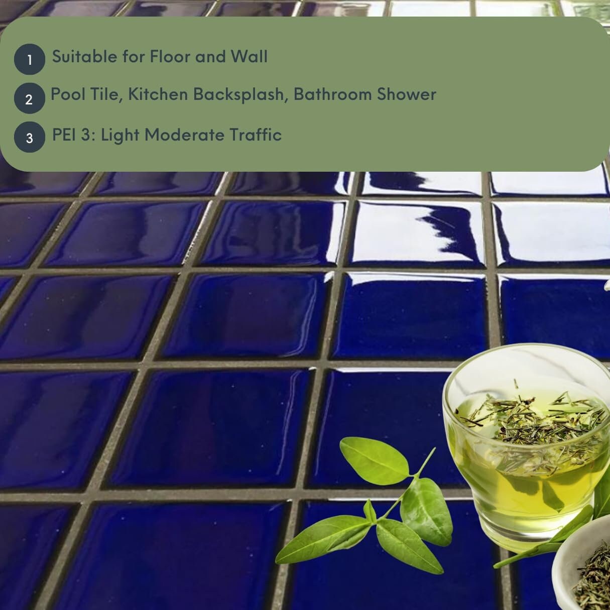 Premium Quality 3x3 Cobalt Blue Square Pattern Porcelain Mosaic Floor ...