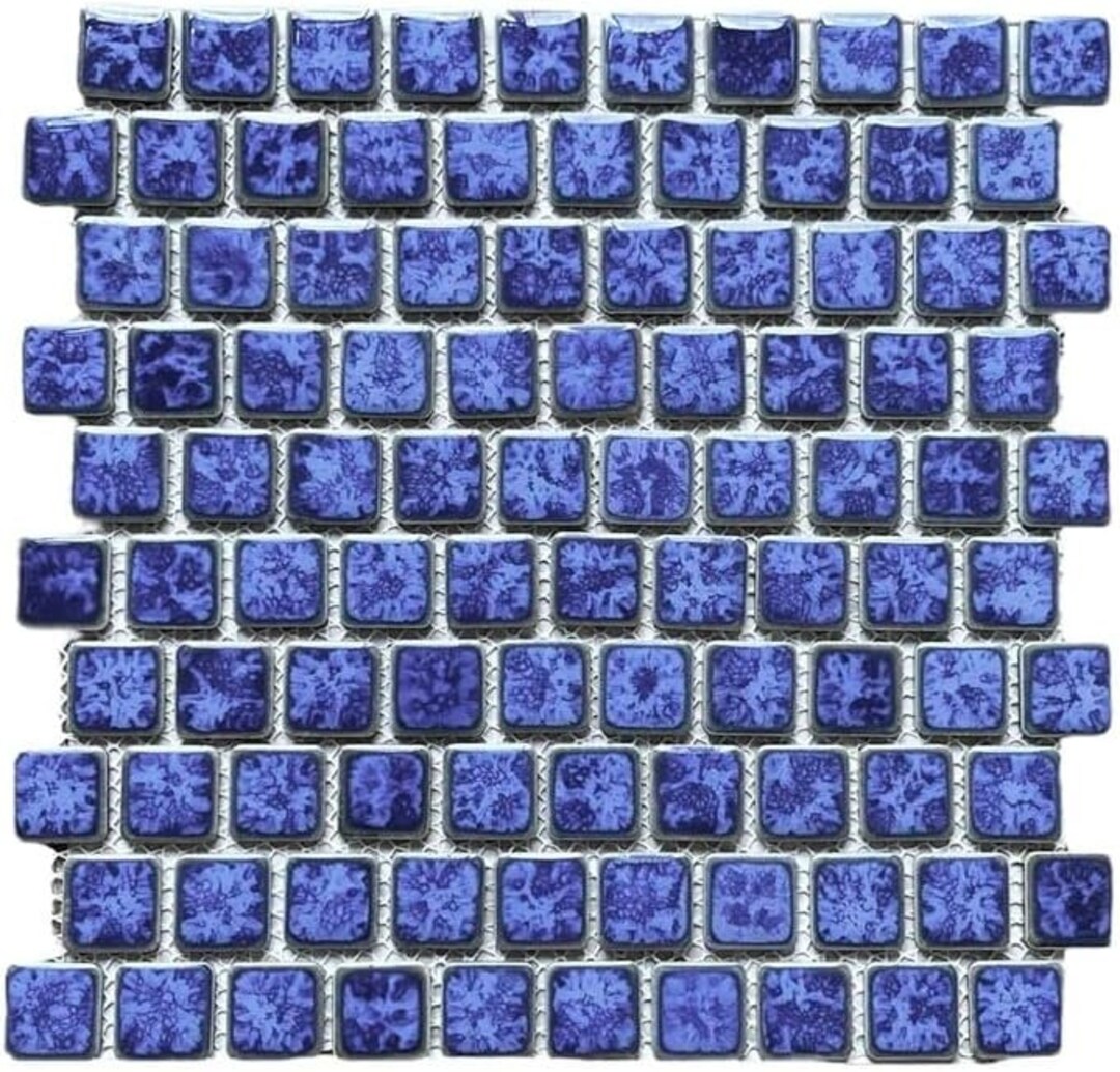 Ultramarine Blue Water Splash Effect 1x1 Brick Pattern 1 Inch Porcelain ...