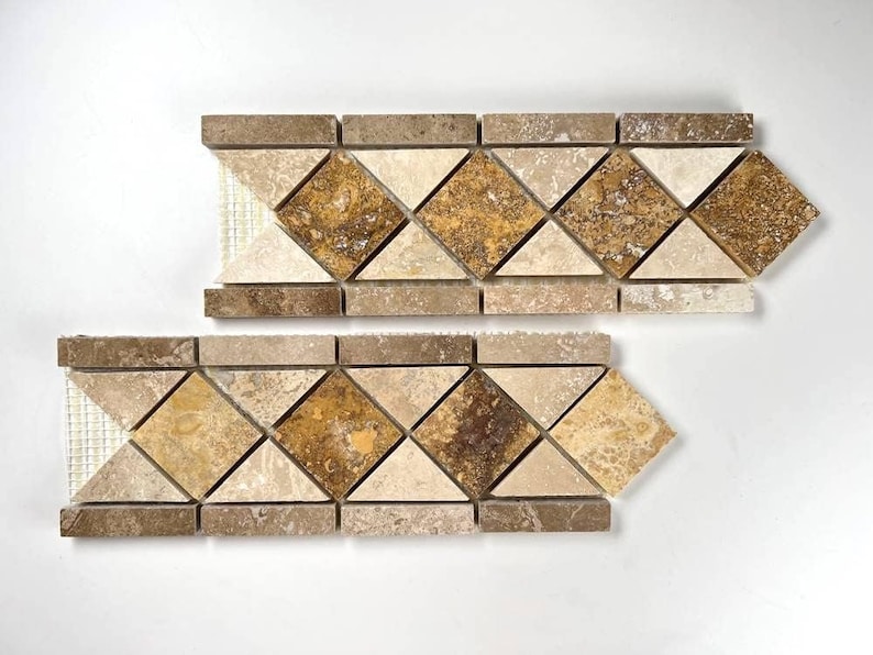 4x12 Noce Chiaro Travertine Tumbled Wall Border Tile Arrow Listello (5 ...
