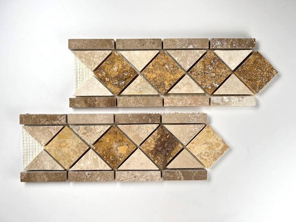 4x12 Noce Chiaro Travertine Tumbled Wall Border Tile Arrow Listello (5 ...