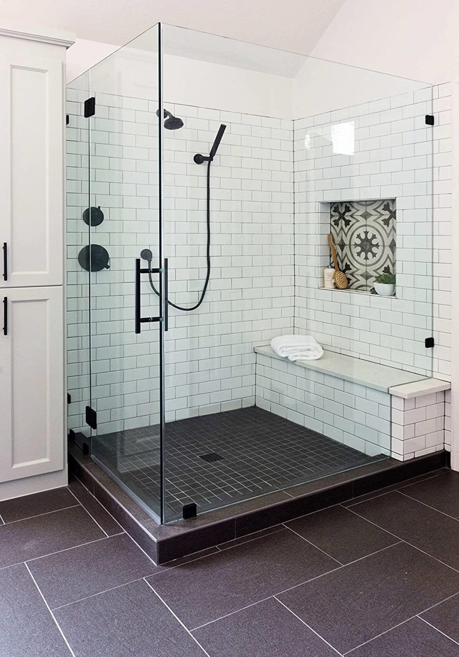 Tenedos Solid Black Engineered Marble Custom Length Shower Curb ...