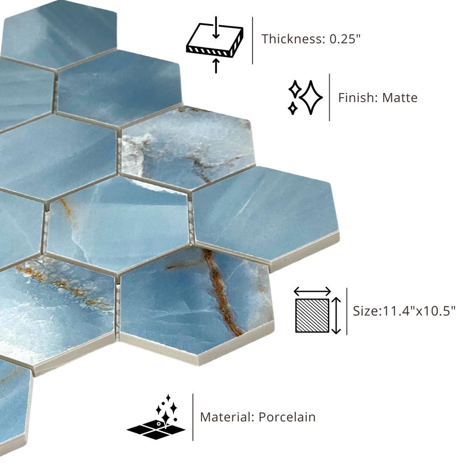 Tenedos Azurite Hexagon Porcelain Mosaic Tile - Etsy