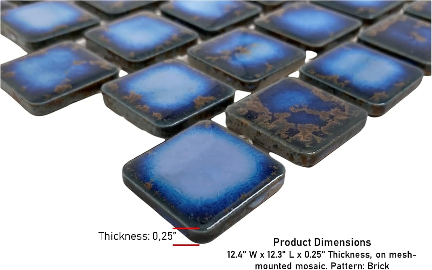 Ultramarine Blue Water Splash Effect 1x1 Brick Pattern 1 Inch Porcelain ...