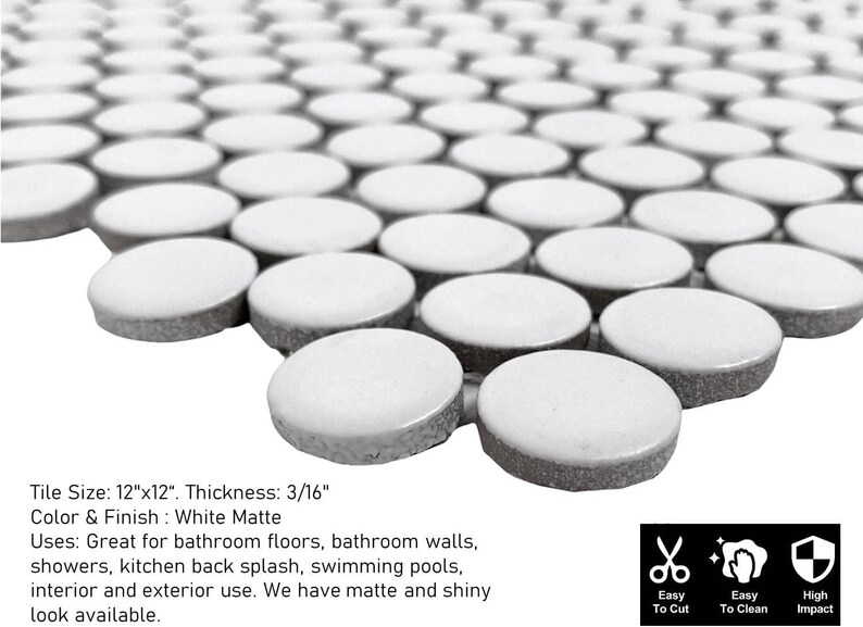 Penny Round Tile Arctic White Porcelain Mosaic Wall Floor Tile - Etsy