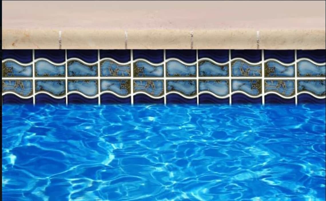 Wave Sea Cobalt Blue With Calacatta Gold Porcelain Lineup Border Pool ...