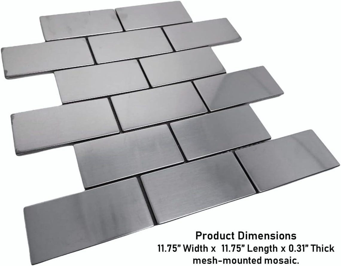 2x4 Inch Subway Mesh-mounted Metal Stainless Steel Mosaic Tile - Etsy