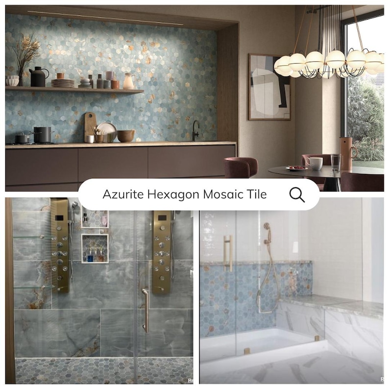 Tenedos Azurite Hexagon Porcelain Mosaic Tile - Etsy