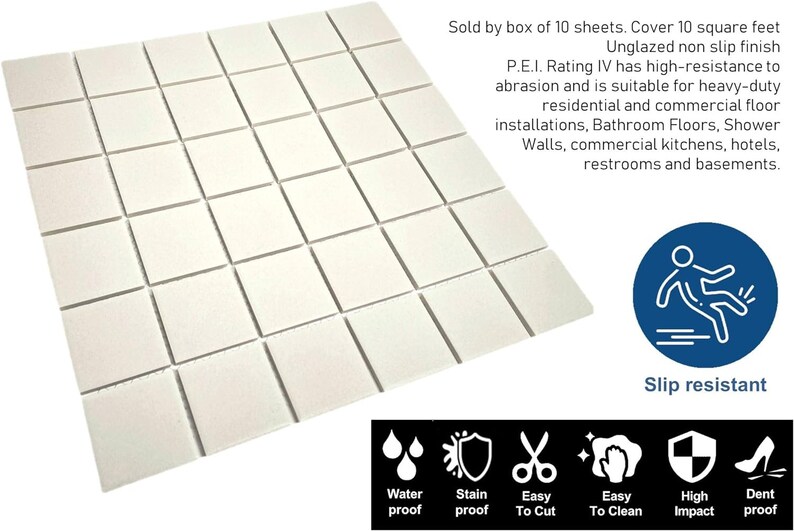 White Unglazed Porcelain Mosaic Square 2x2 Inch Porcelain Floor Wall ...