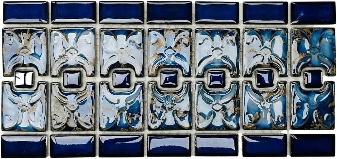 Tenedos Florencia Calacatta Blue Glossy Porcelain Border Pool Wall ...