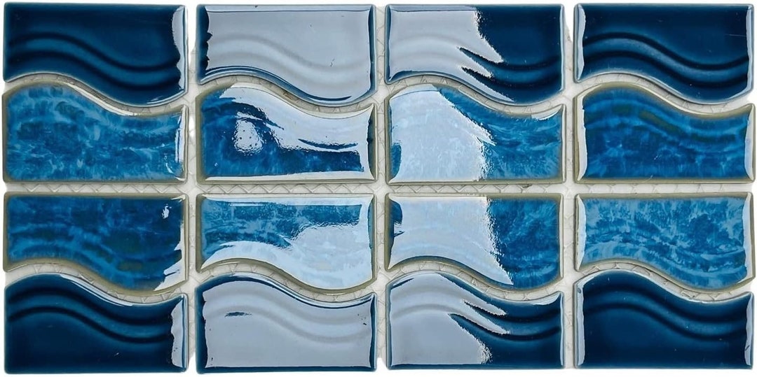 Tenedos Navy Ocean Blue Wavy Porcelain Lineup Border Pool Wall Floor ...