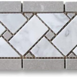 Carrara White Marble 4x12 Basketweave Mosaic Border W/gray Dots ...