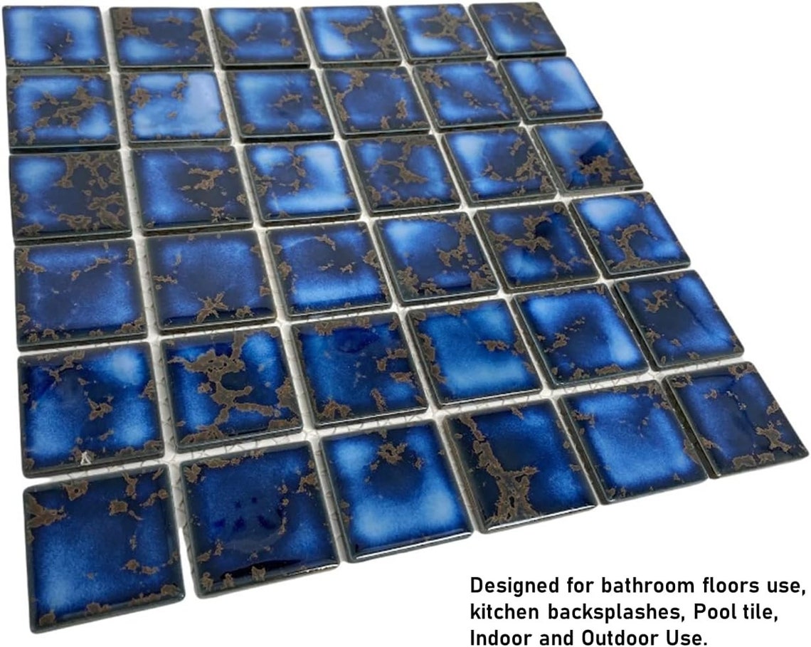 Tenedos 2" X 2" Calacatta Blue Square Pattern Porcelain Mosaic 2x2 Pool ...