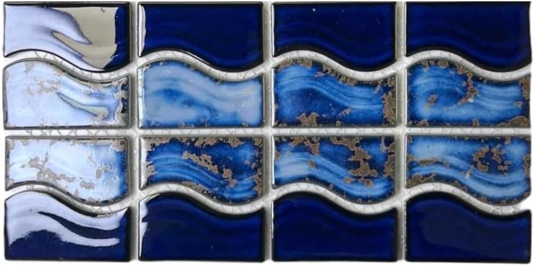 Wave Sea Cobalt Blue With Calacatta Gold Porcelain Lineup Border Pool ...